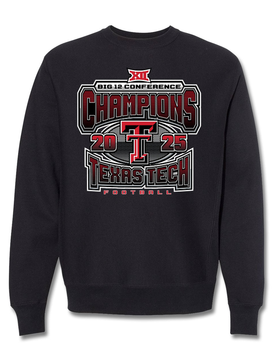 Texas Tech Big 12 CHAMPS - Crew - Grid Iron - BLACK – Red Raider Outfitter