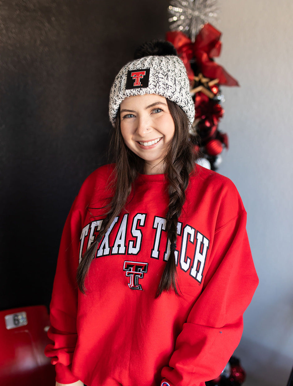 Texas Tech "Marled with Patch" Cable Knit Fur Pom Beanie – Red Raider ...