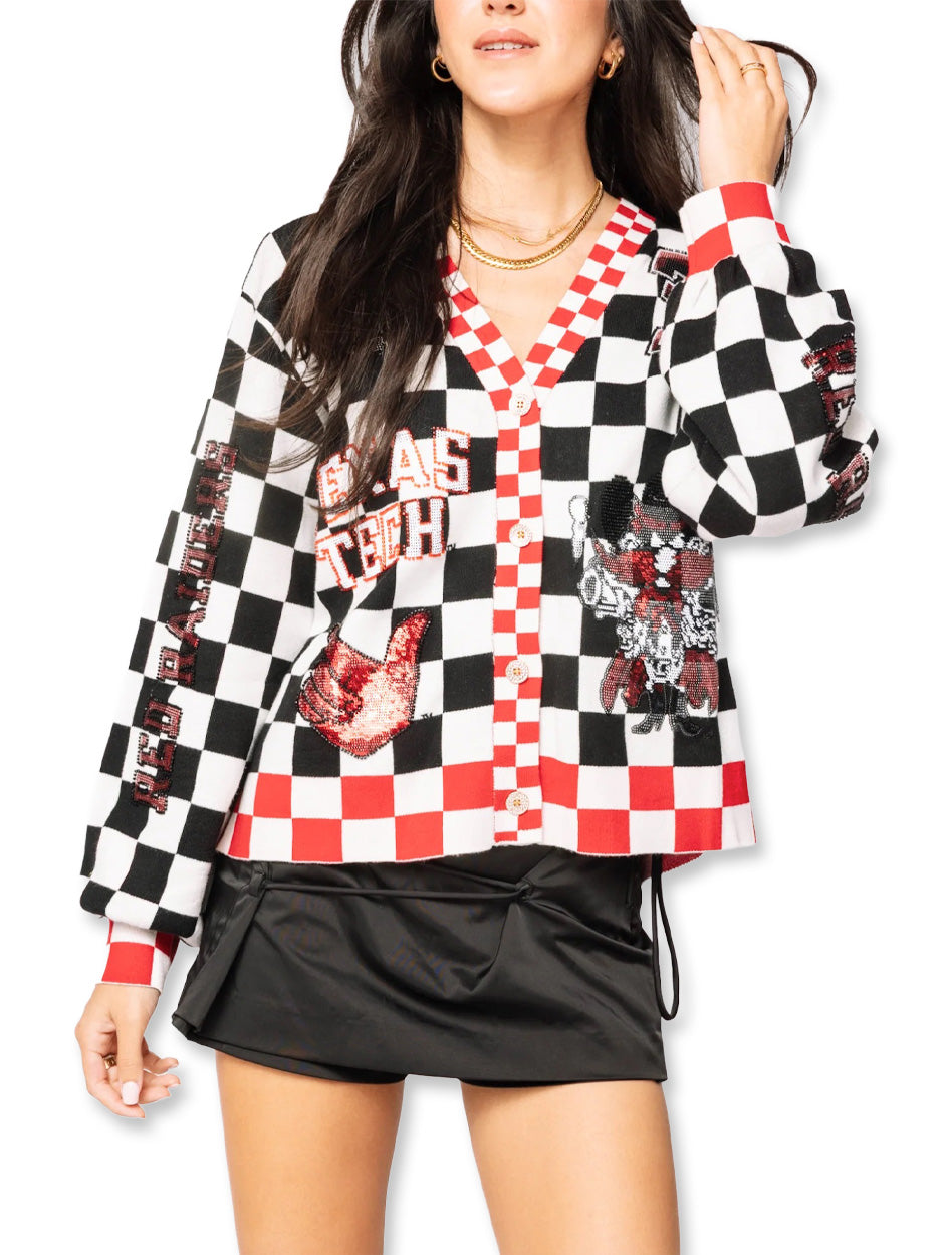 Texas Tech Queen of Sparkles Checkered Cardigan – Red Raider Outfitter