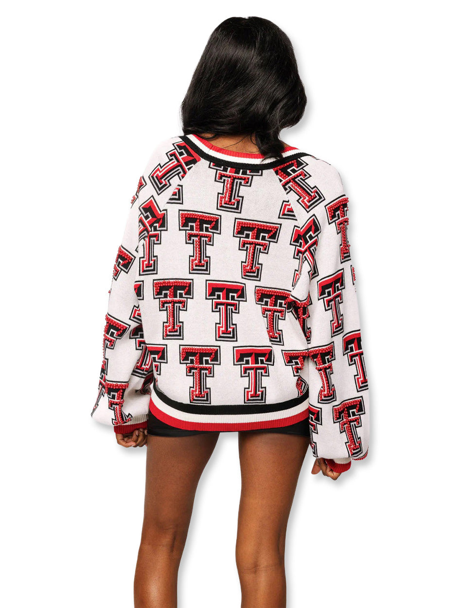 Texas Tech Queen of Sparkles Repeating Beaded Double T Cardigan – Red ...