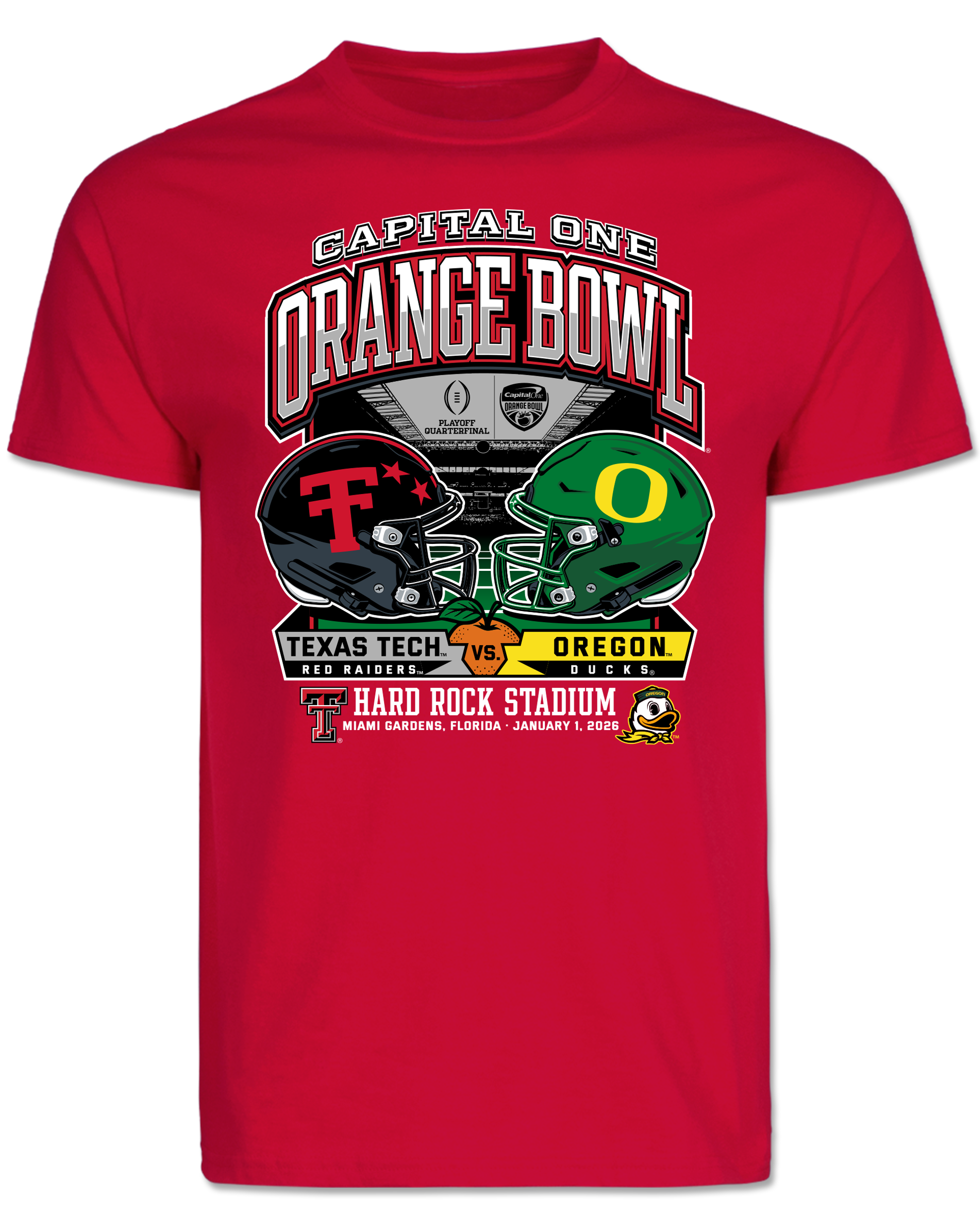 Texas Tech 2025 Orange Bowl - Dueling Helmets vs. Oregon - T-Shirt - R ...
