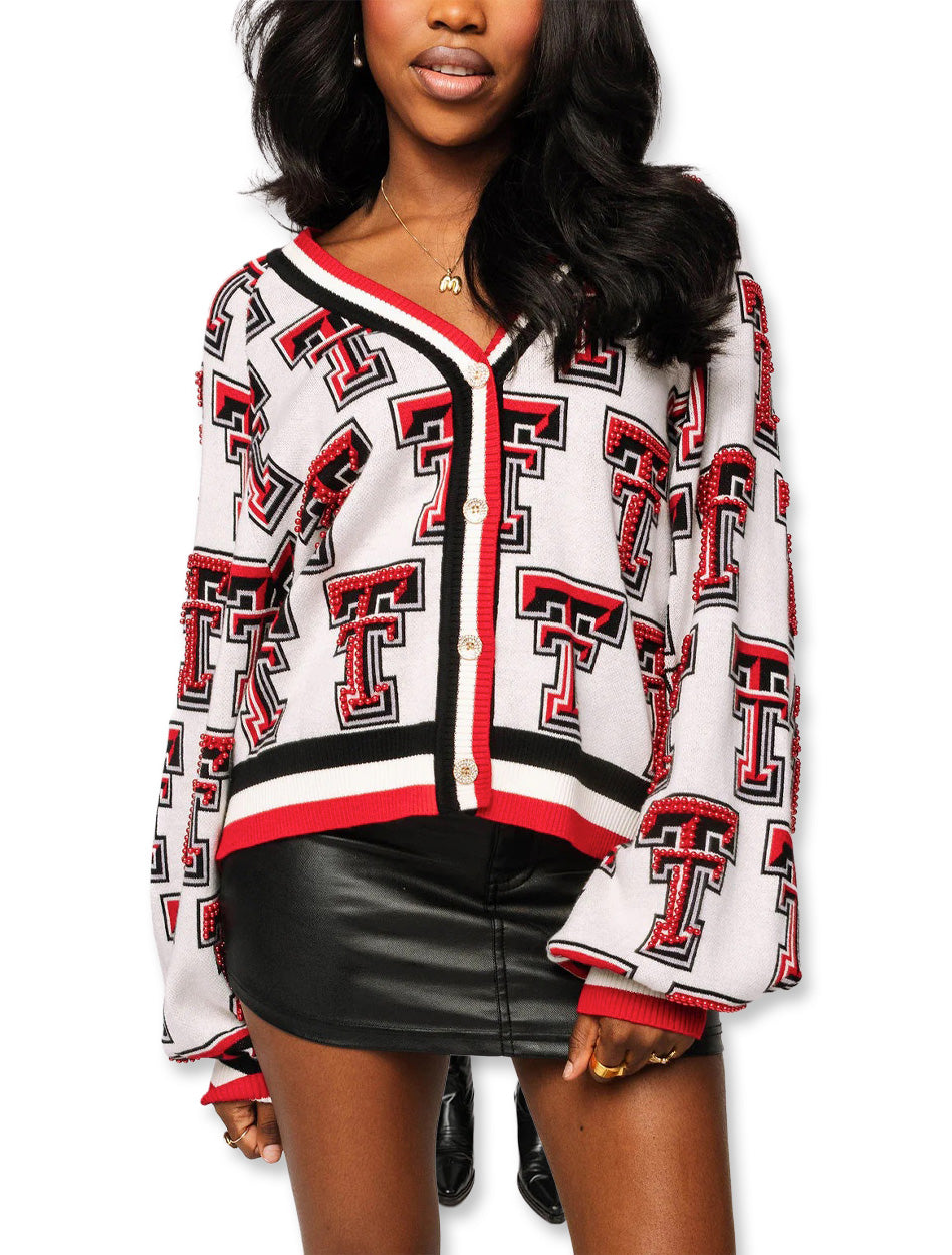 Texas Tech Queen of Sparkles Repeating Beaded Double T Cardigan – Red ...